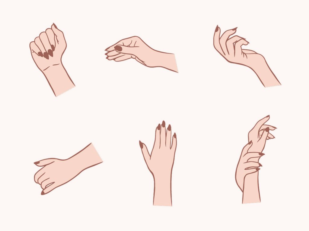 Hand-drawn woman’s hands color collection, female hands and fingers ...