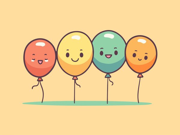 Group Of Funny Balloons Vector Illustration - Pixcrafter