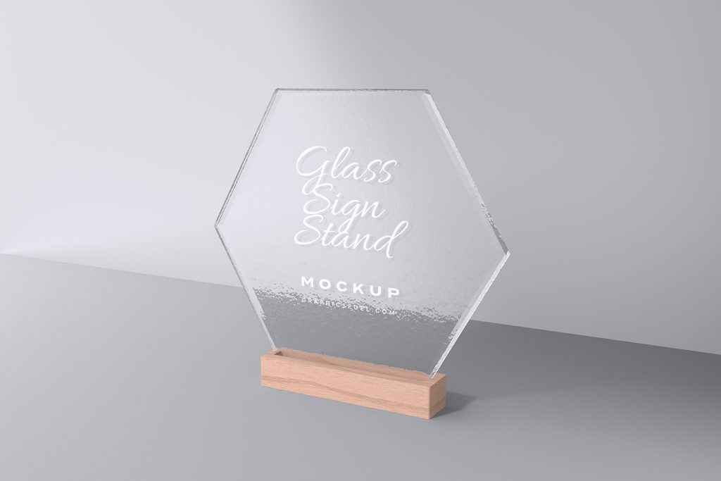 Glass Sign Stand Mockup - Pixcrafter