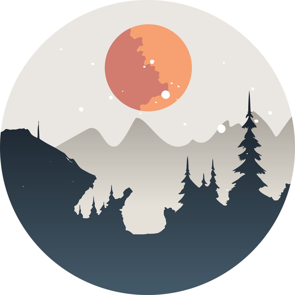 Vector Circular Mountain Scenery Illustration - Pixcrafter