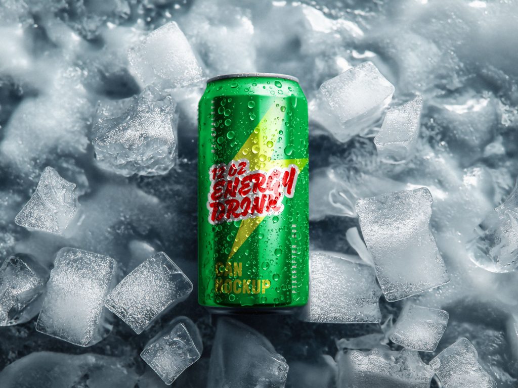 Frozen Can Mockup With Ice Cubes - Pixcrafter
